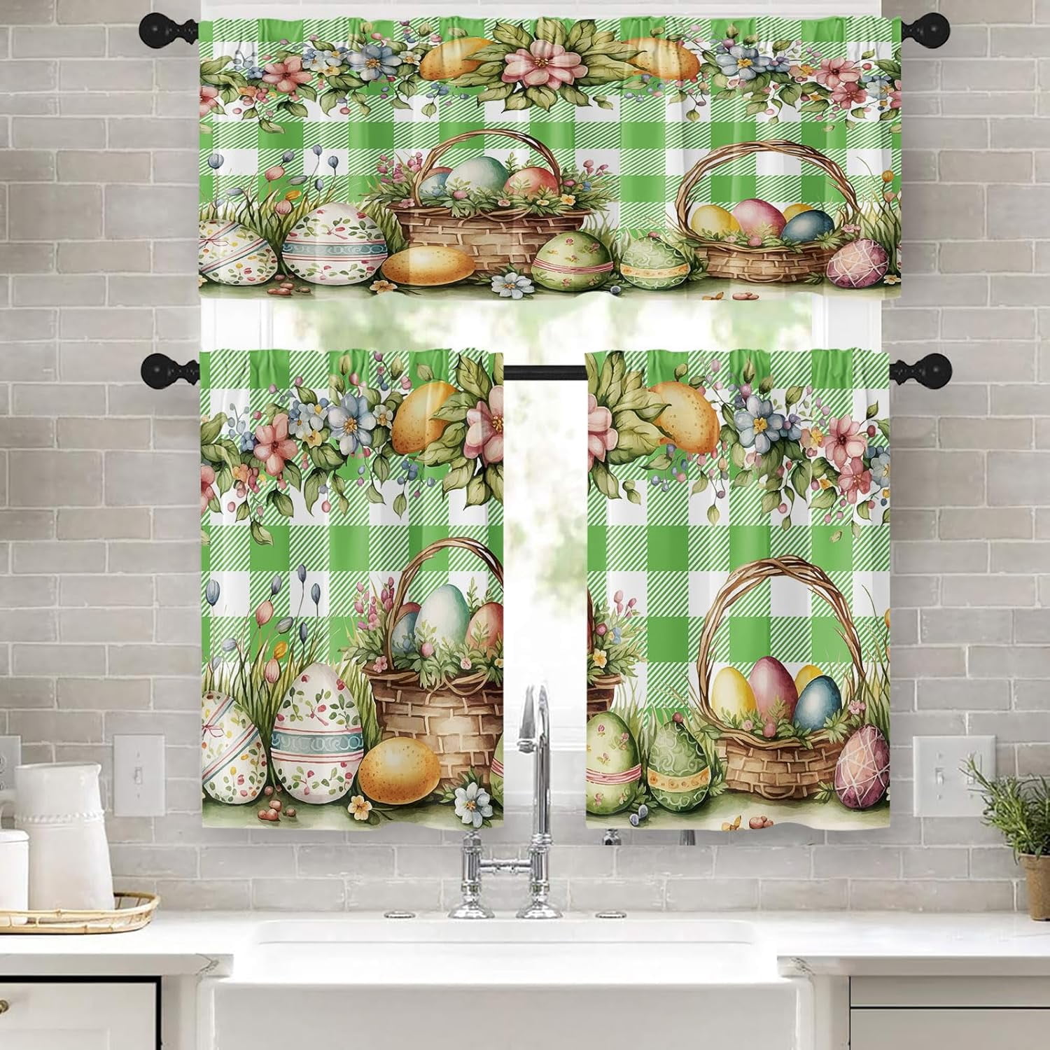 Easter Kitchen Curtains Window Curtains Valance and Tier Set 36 Inch ...