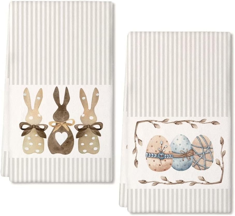 Easter Kitchen Towels for Easter Decor Beige Bunny Dish Towels 18x26 ...