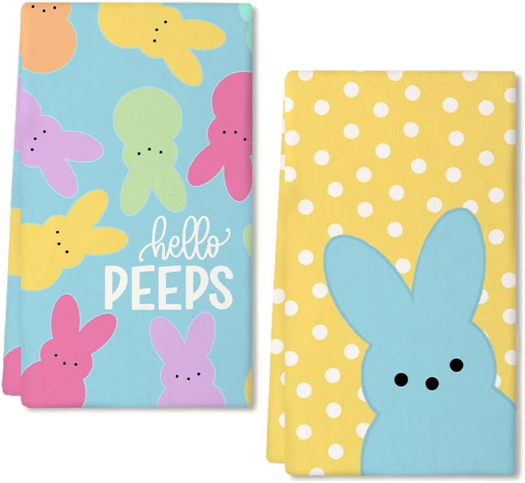 Easter Kitchen Towels Set of 2,White Polka Dot Bunny Hello Peeps Dish ...