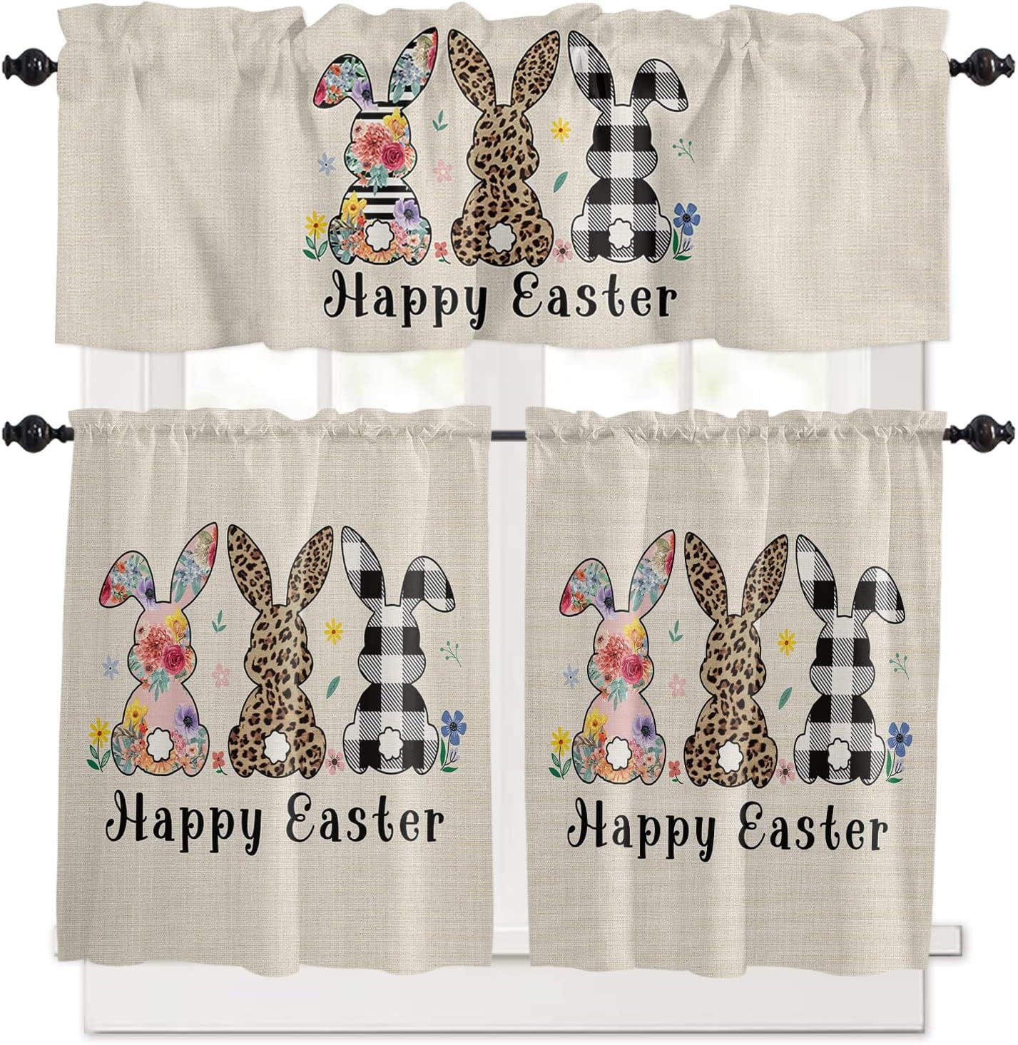 Easter Kitchen Valance Set Bunny Easter Eggs Rod Pocket Kitchen Tier ...