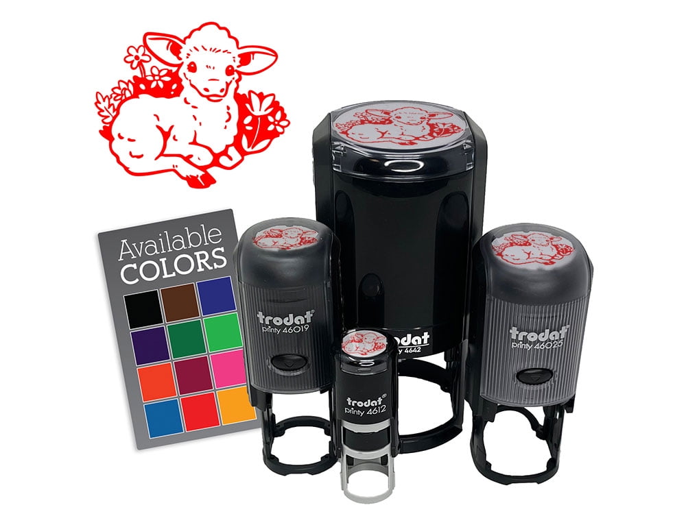 Easter Lamb Sitting In Grass and Flowers Self-Inking Rubber Stamp Ink ...