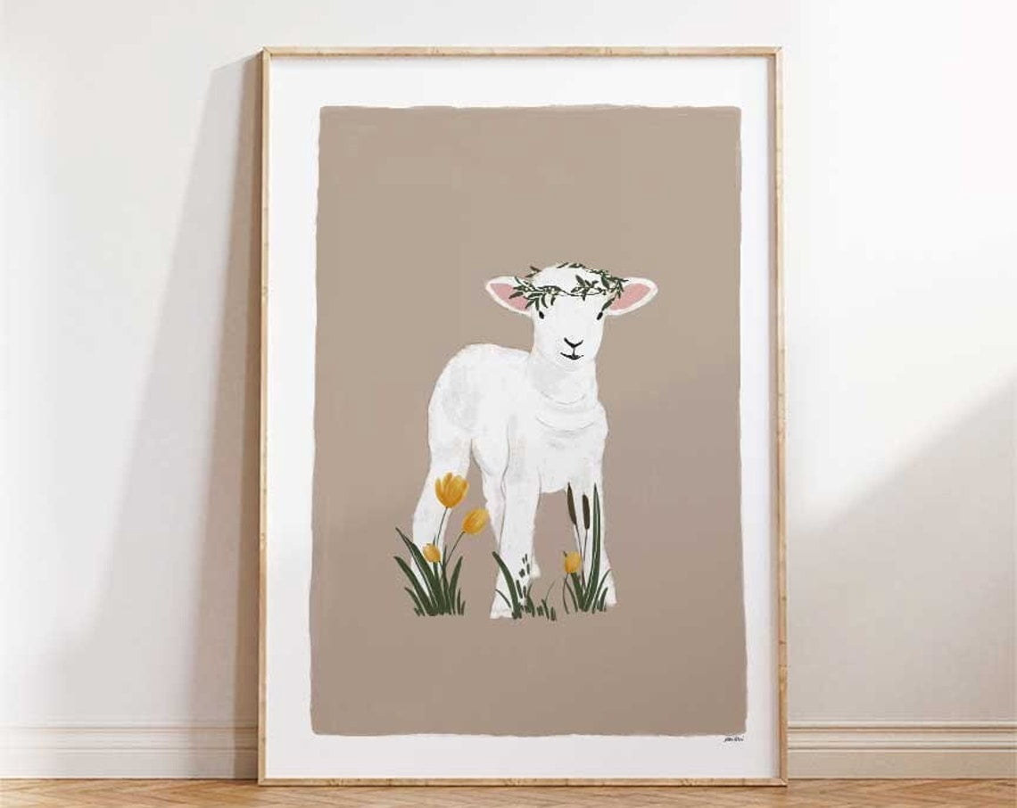 Easter Lamb Wall Art, Spring Home Decor, Baby Animal Art, Pastel ...