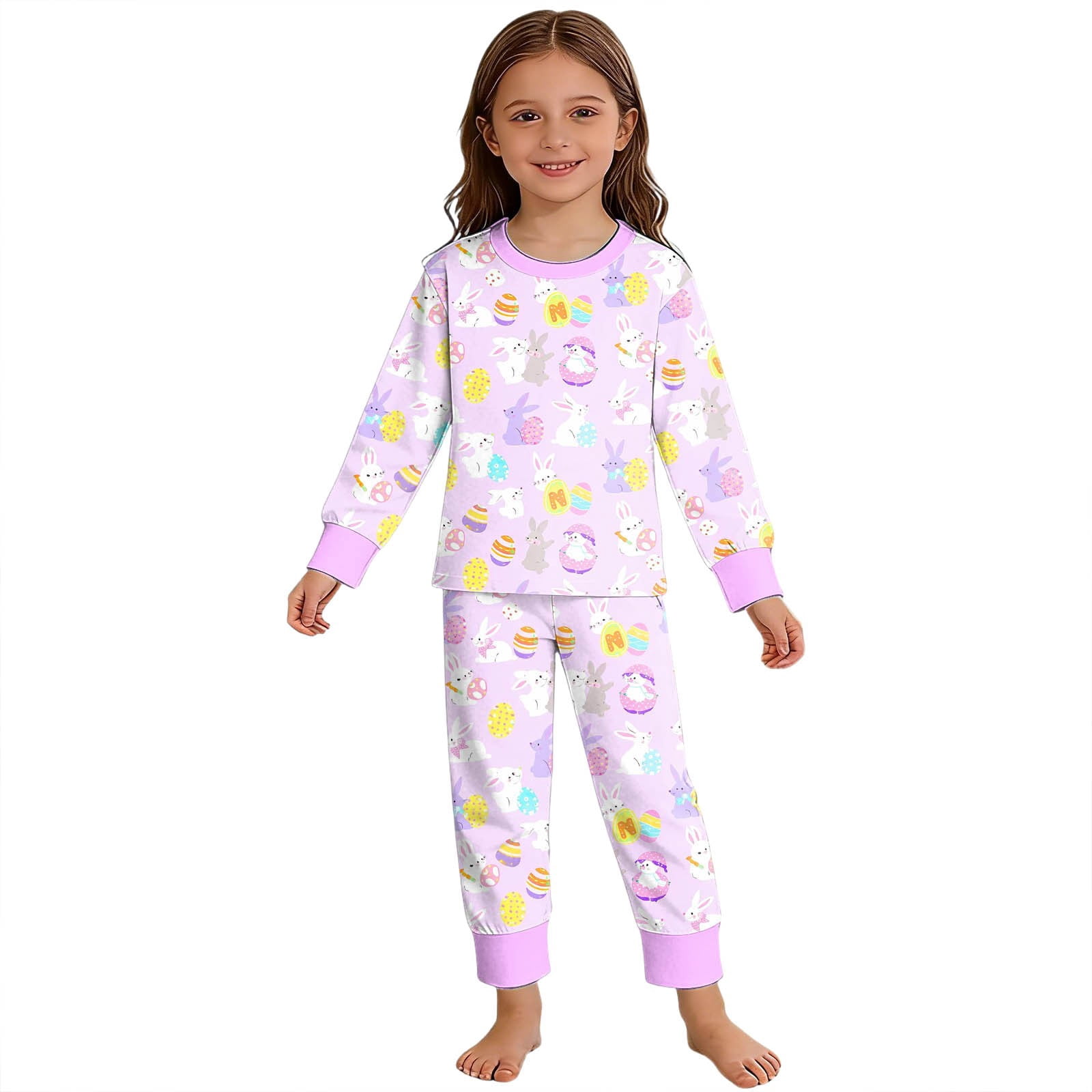 Easter Lantern Rabbit Print Pattern Pajama Set With Long Sleeves And ...