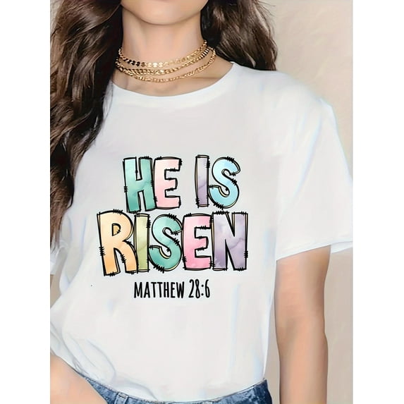 Easter Letter Print T-shirt, Short Sleeve Crew Neck Casual Top For ...