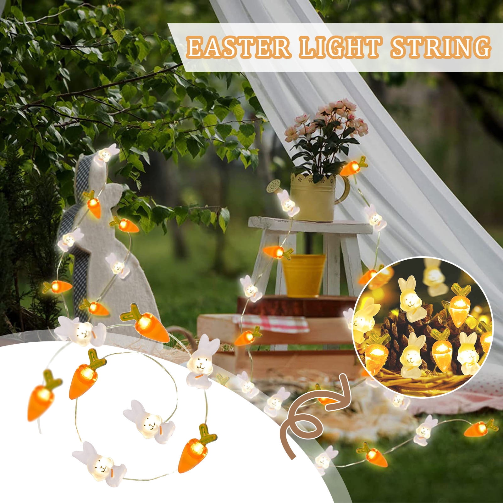 Easter Lights DecorLights 6.5Ft Easter Carrot Bunny String Lights Set With Battery Operated ...