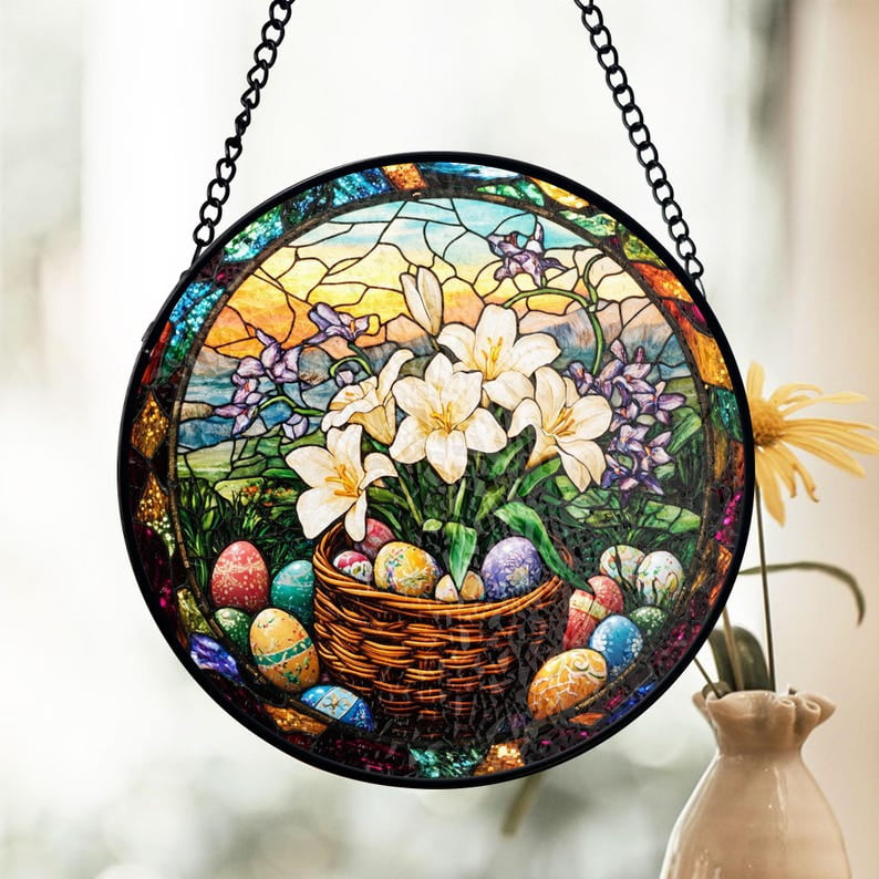 Easter Lily Stained Glass Suncatcher, Vibrant Floral Window Hanging ...