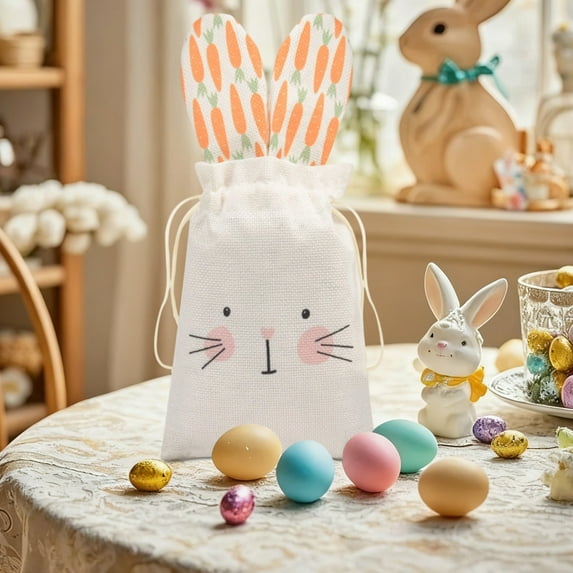 Easter Linen Candy Gift Bag | Drawstring Pouch with Ear Loops • Durable ...