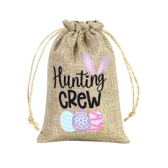 A Easter Linen Drawstring Candy Bag A, Reusable Bunny Egg Print Gift ...
