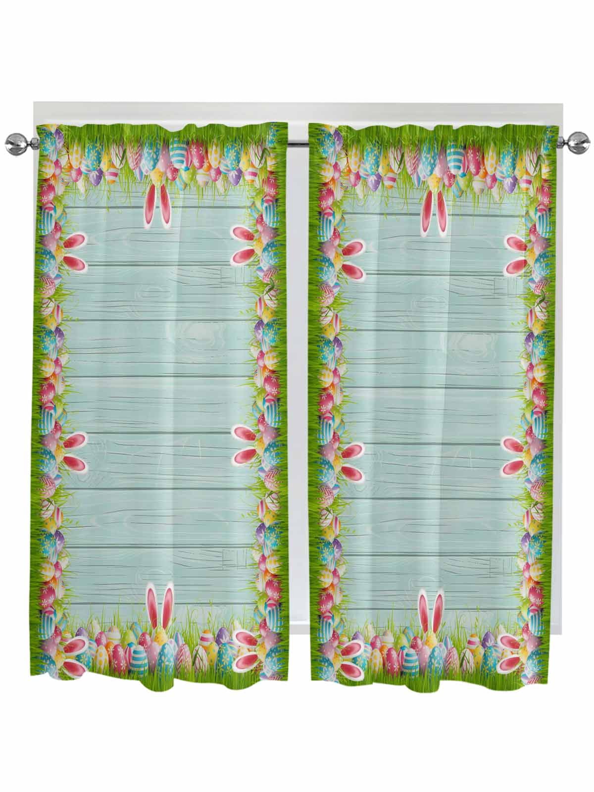 Easter Living Room Curtains 2 Panel, Spring Rabbit Ears Colorful Eggs ...