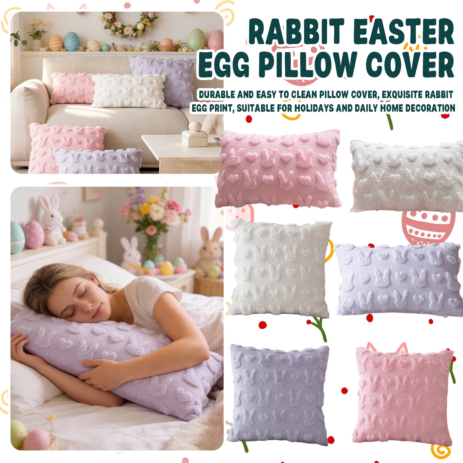 Easter Living Room Decor - Spring Colors Couch Pillow Covers with Bunny ...