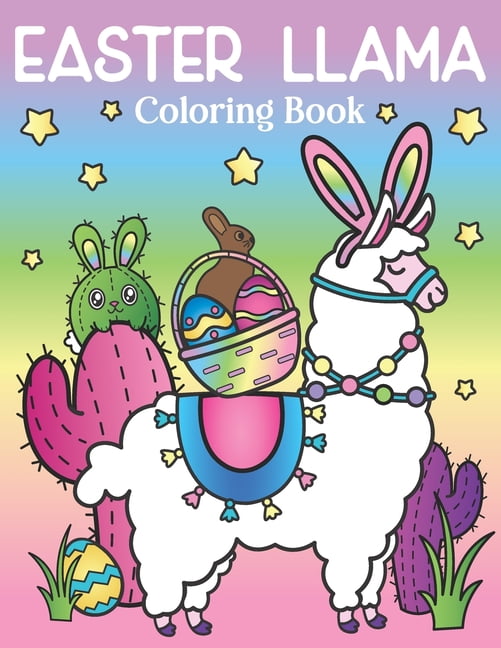 Easter Llama Coloring Book: of Spring Flowers and Easter Bunny Ears on ...