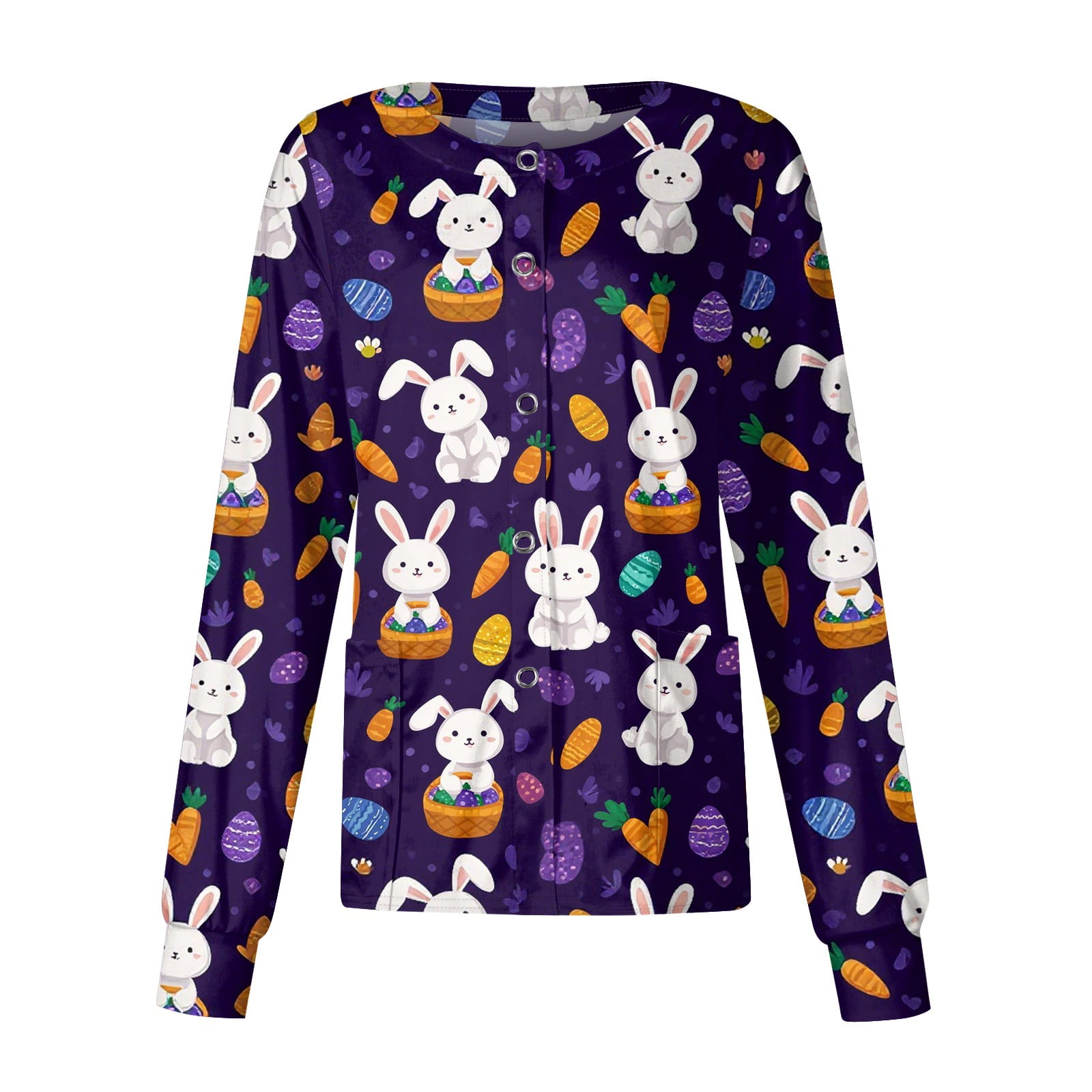 Easter Long Sleeve Scrub Jackets for Woman Cute Egg Bunny Printed ...