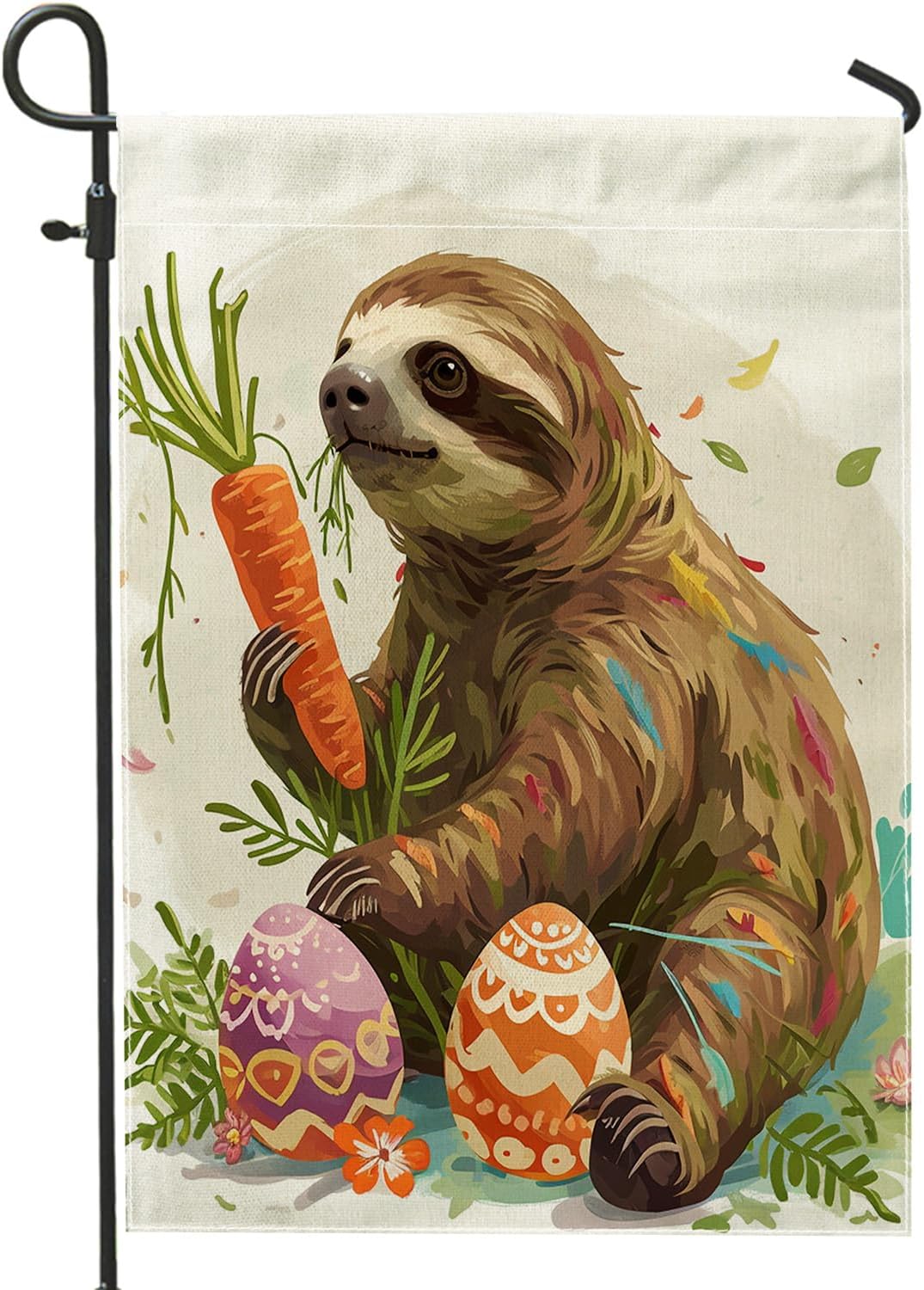 Easter Lovely Sloth Garden Flag Carrot Eggs Watercolor Farmhouse ...