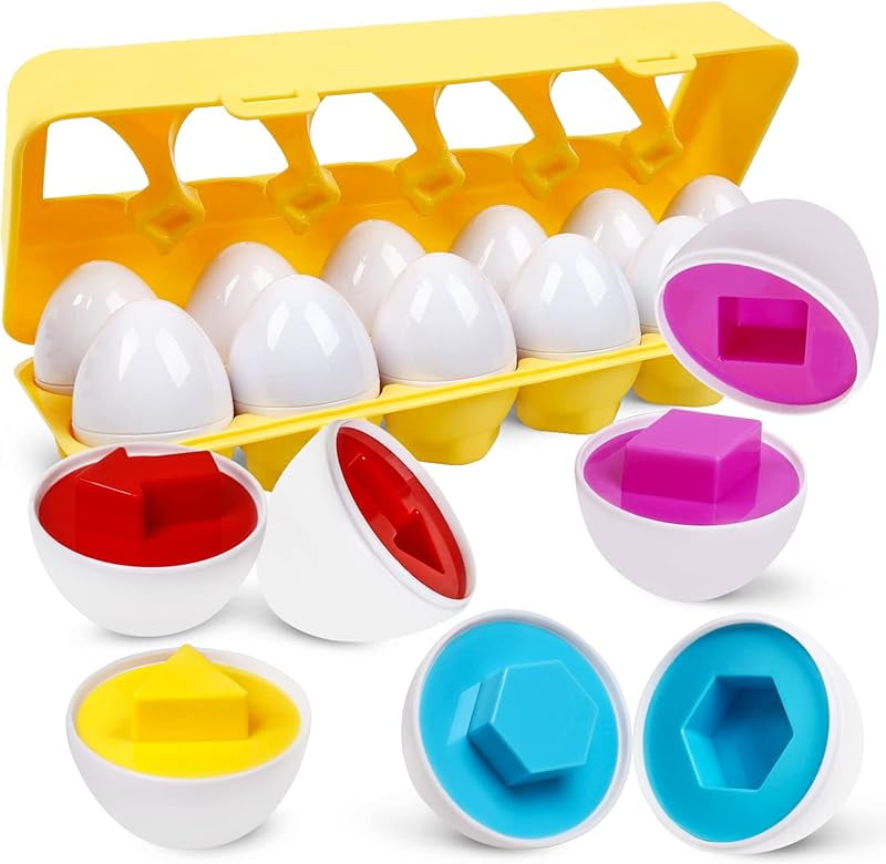 Easter Matching Eggs for Toddlers, 12 pcs Set Color & Shape Egg Puzzle ...