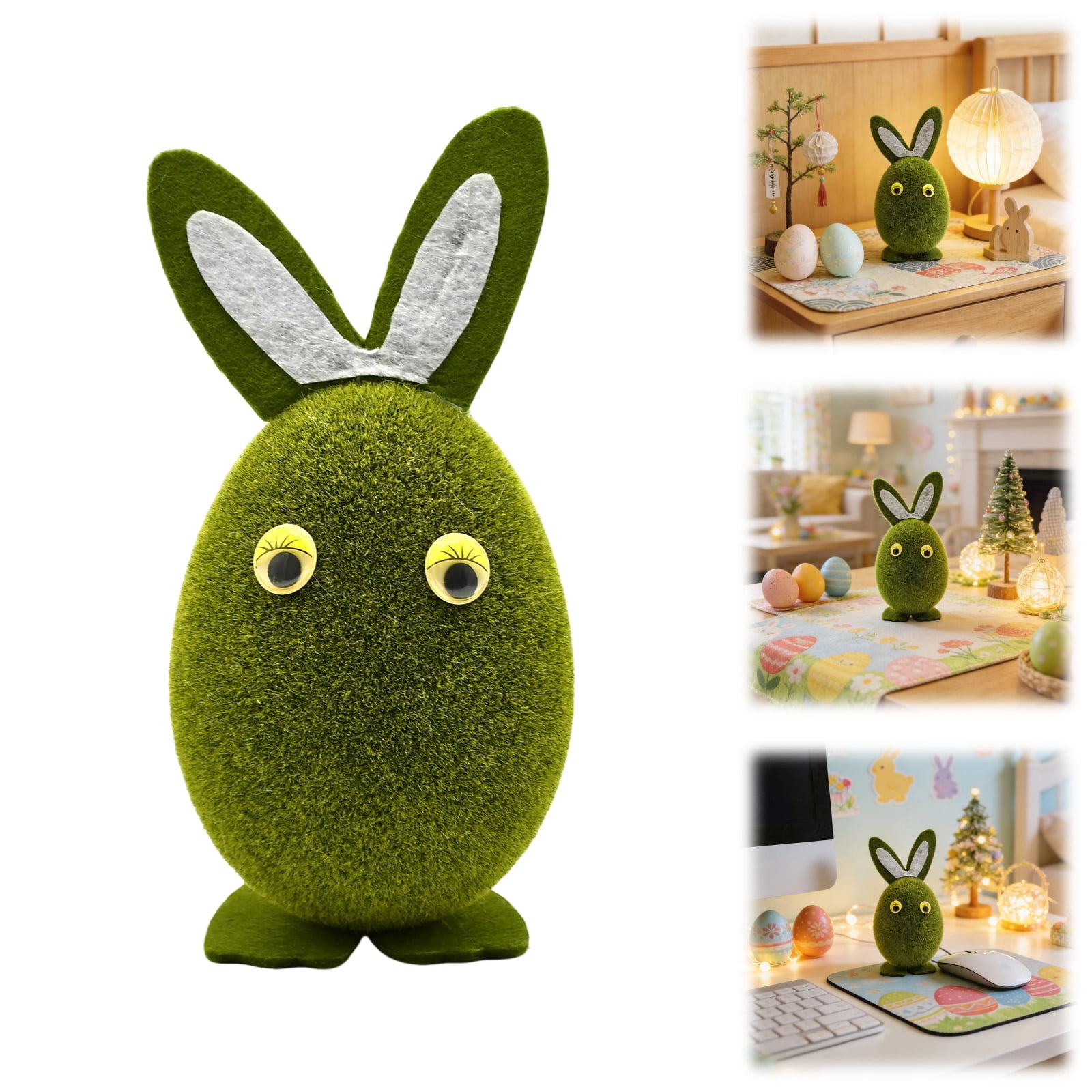 Easter Moss Bunny Figurine, Flocked Green Standing Rabbit Statue ...
