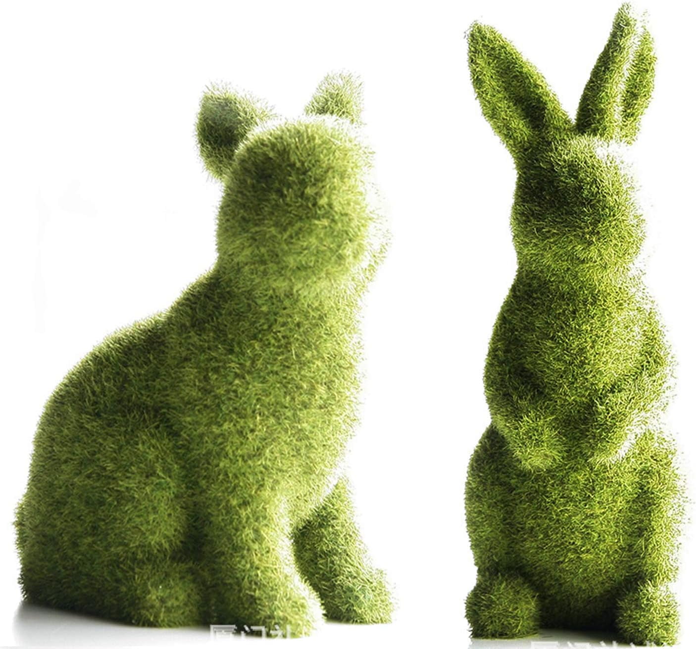 Easter Moss Bunny Flocked Rabbit Statue Figurine Festival Garden Yard ...