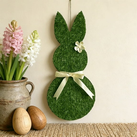 Easter Moss Bunny Wreath for Front Door Fake Moss Bunny Hanging Sign ...