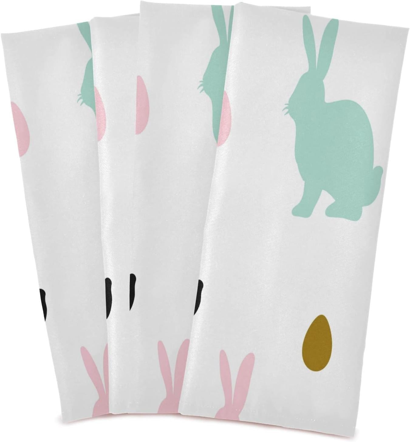 Easter Multicolored Rabbits Kitchen Tea Towels Set of 4 Absorbent Hand ...