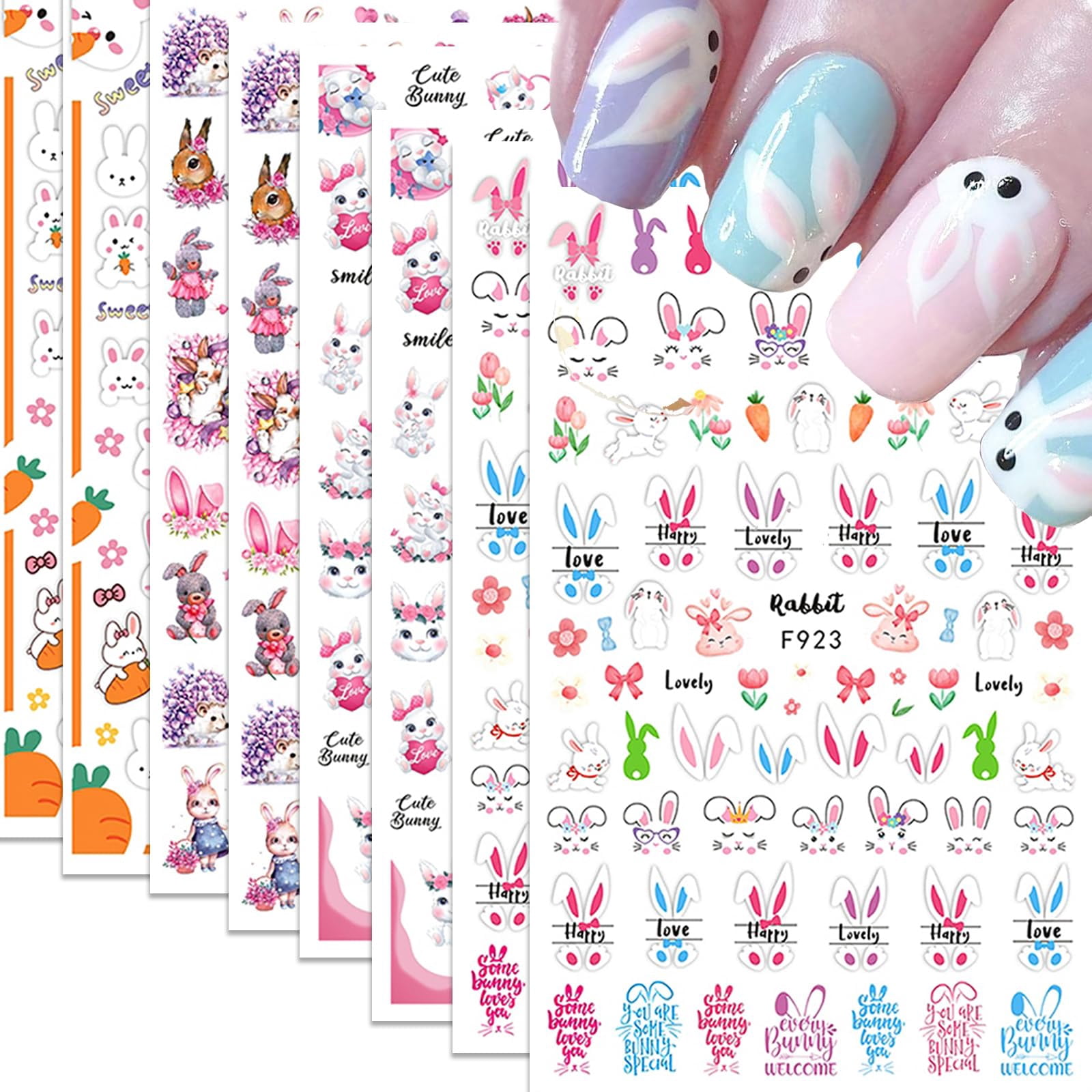 Easter Nail Art Stickers 8 Sheets Spring 3D Self-Adhesive Nail Decals ...