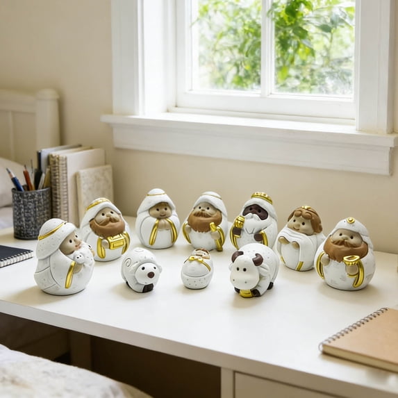 Easter Nativity Set, 10 Pieces Mini Nativity Scene Figurines for Indoor ...