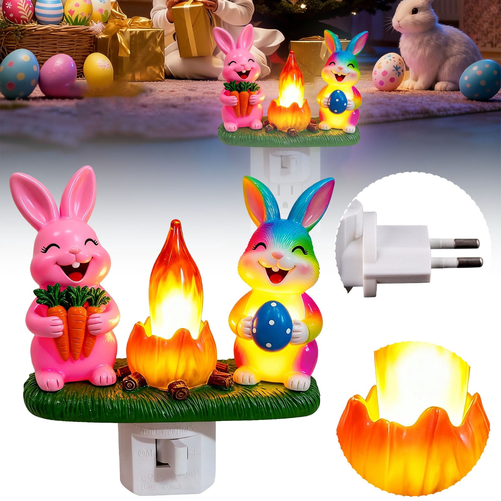 Easter Night Light Bunny Holding Carrots And Eggs Handmade Campfire ...