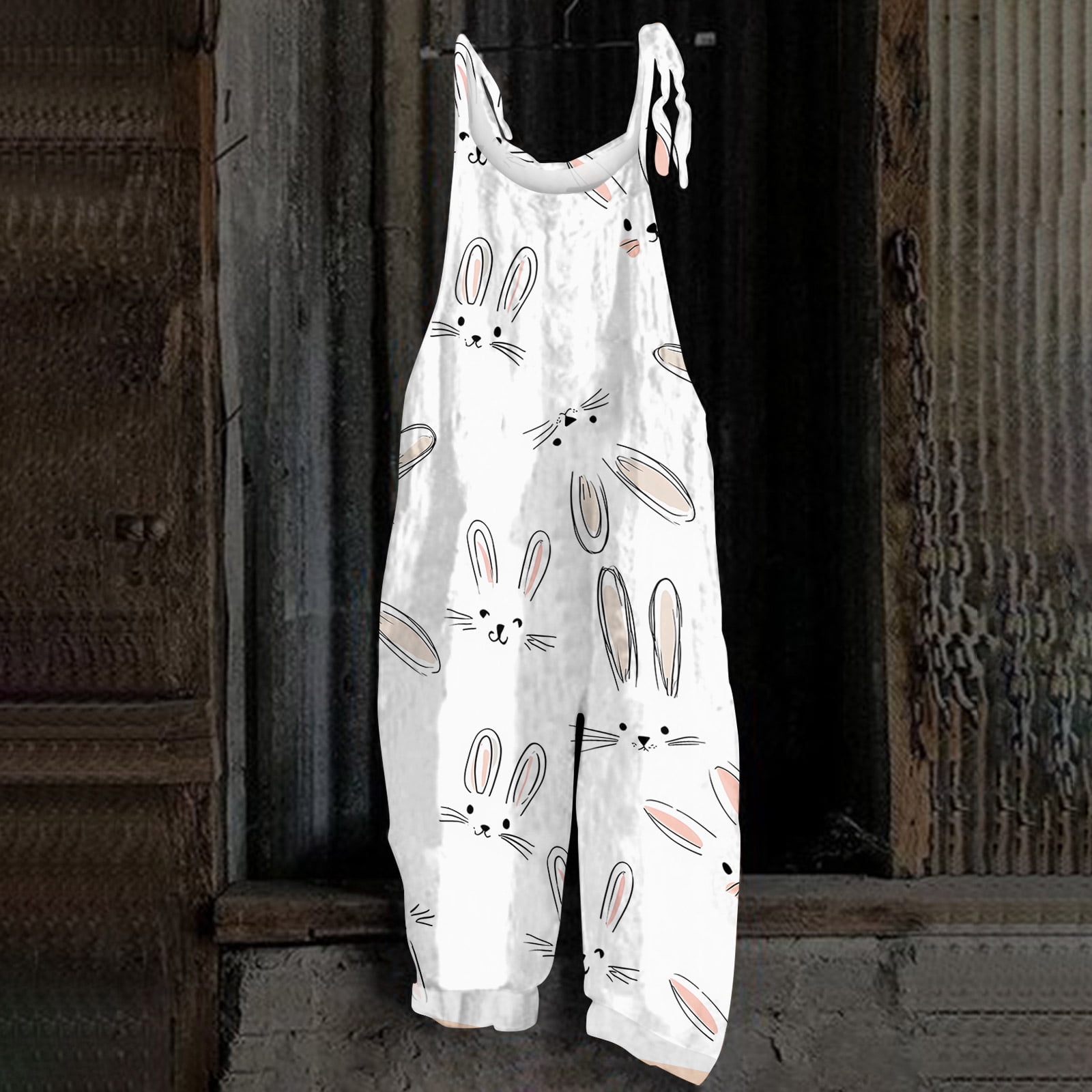 Easter One Piece Overall for Women Cute Bunny Print Wide Leg Jumpsuits ...