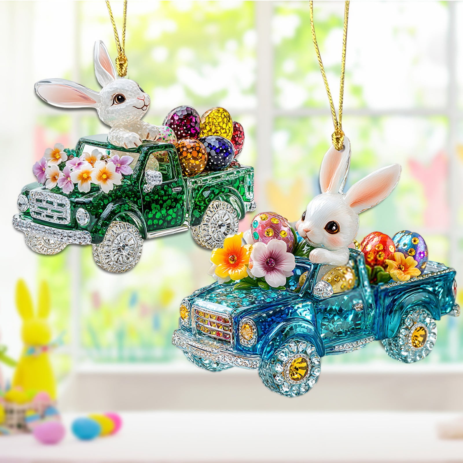 Easter Ornaments Easter Bunny Easter Bunny 2D Flat Acrylic Keychain Car ...