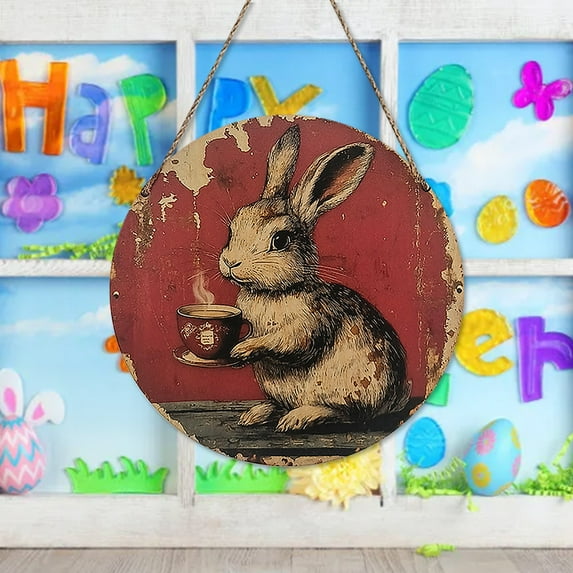 Easter Ornaments Easter Wooden Circular Door Decoration Pendant Easter ...