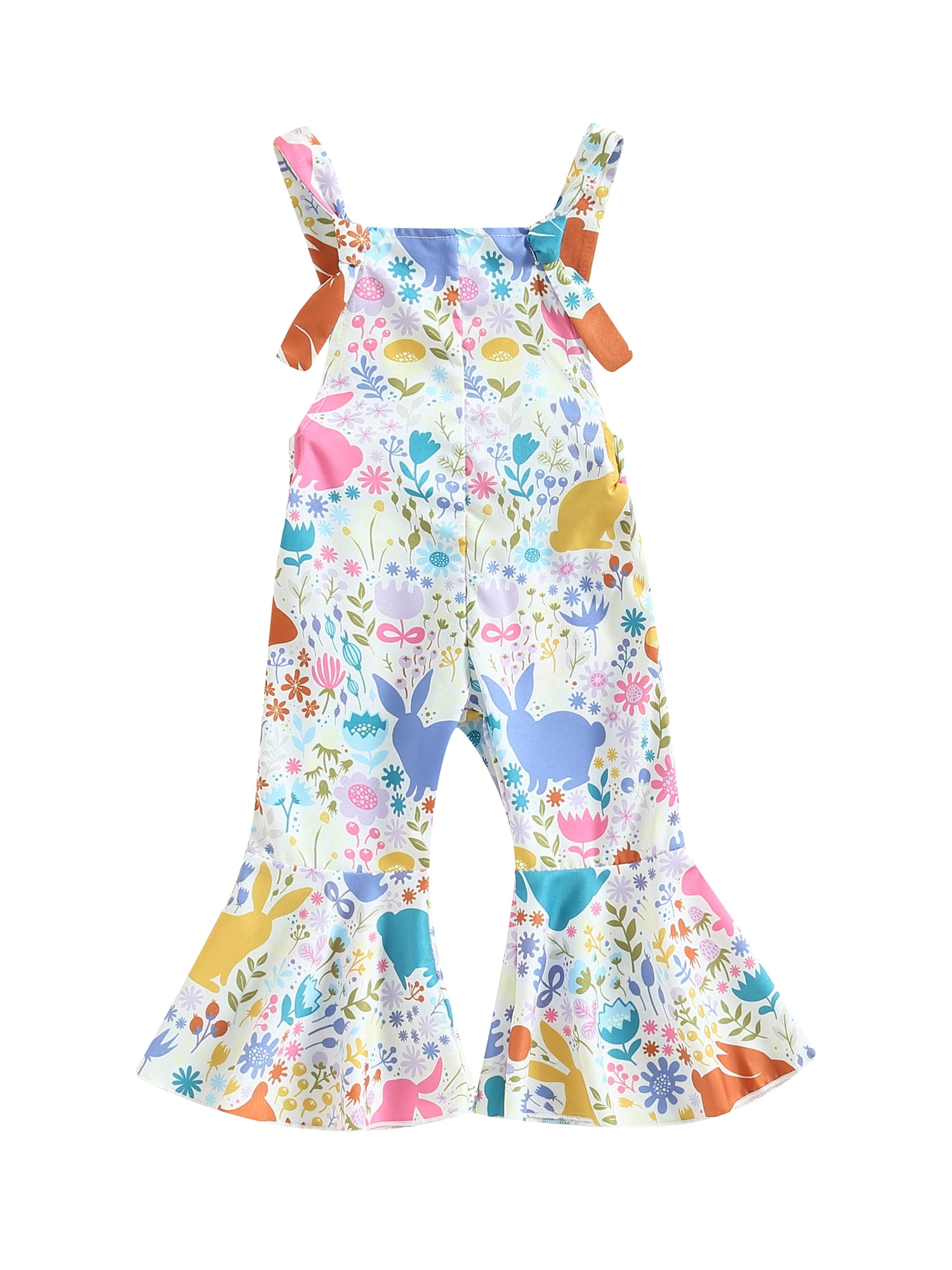 Easter Outfits for Toddler Baby Girls Bell Bottoms Romper Bunny Floral Jumpsuit Cute One Piece ...