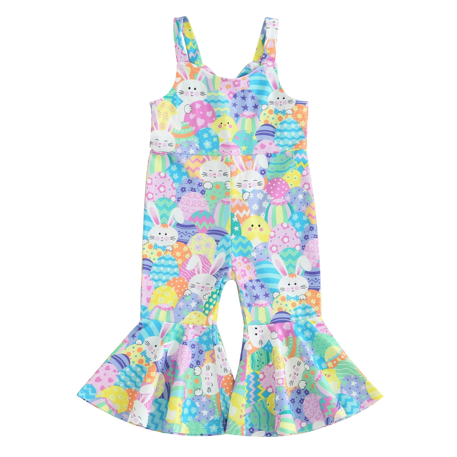 Easter Outfits for Toddler Baby Girls Bell Bottoms Romper Bunny Floral Jumpsuit Cute One Piece ...