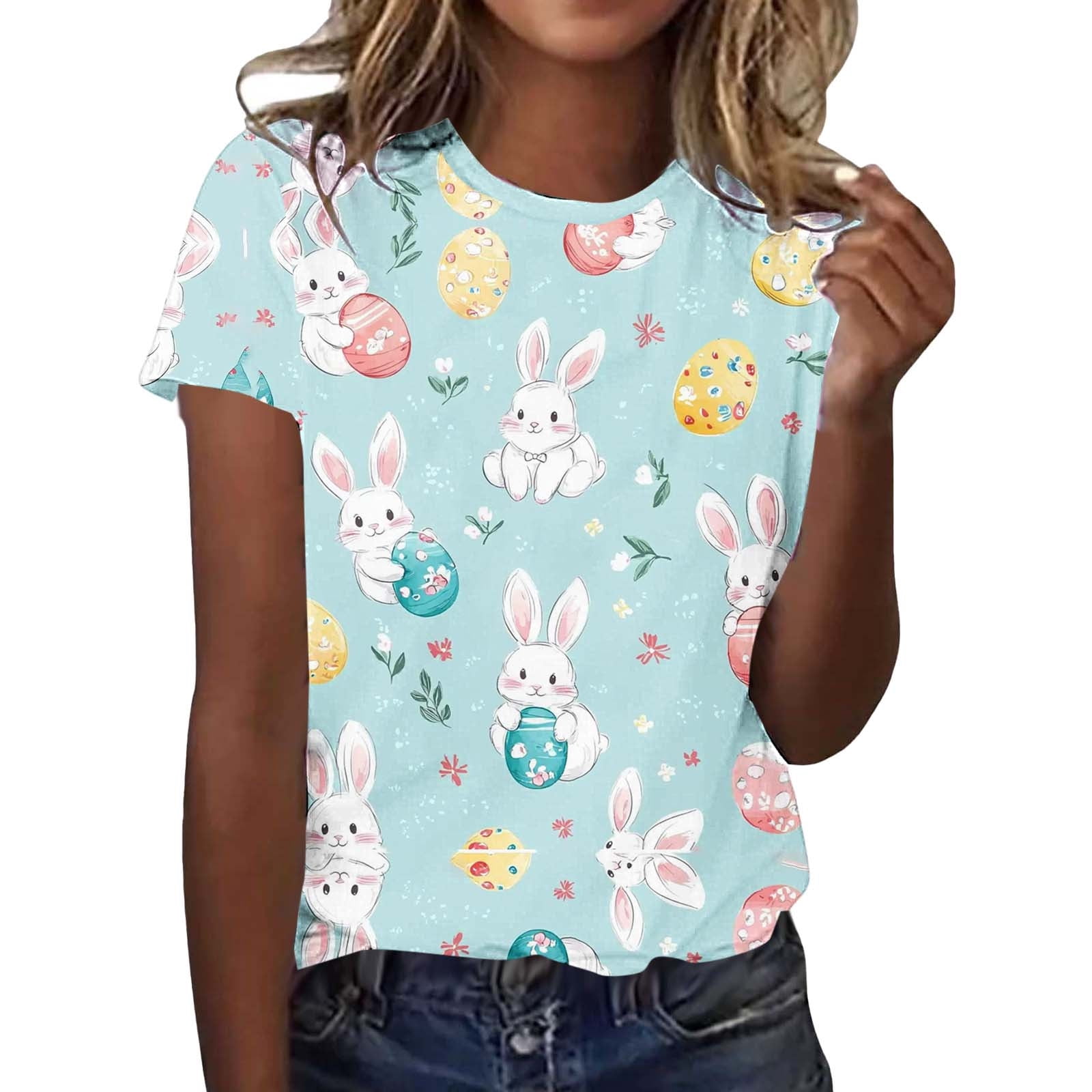 Easter Outfits for Women 2026 Short Sleeve Casual Tops Bunny Graphic ...