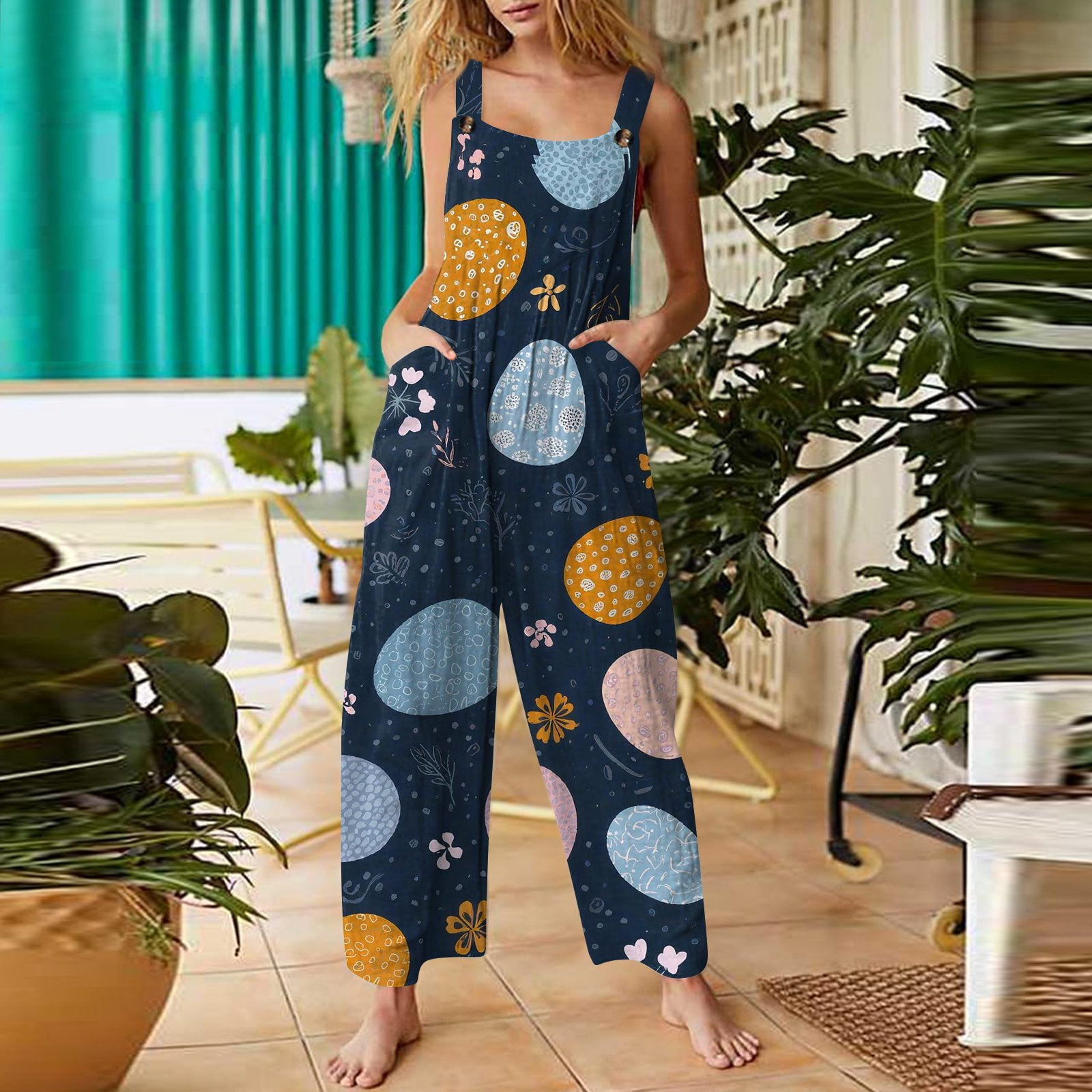 Easter Overalls for Women Spring Summer Cute Bunny Print Wide Leg ...