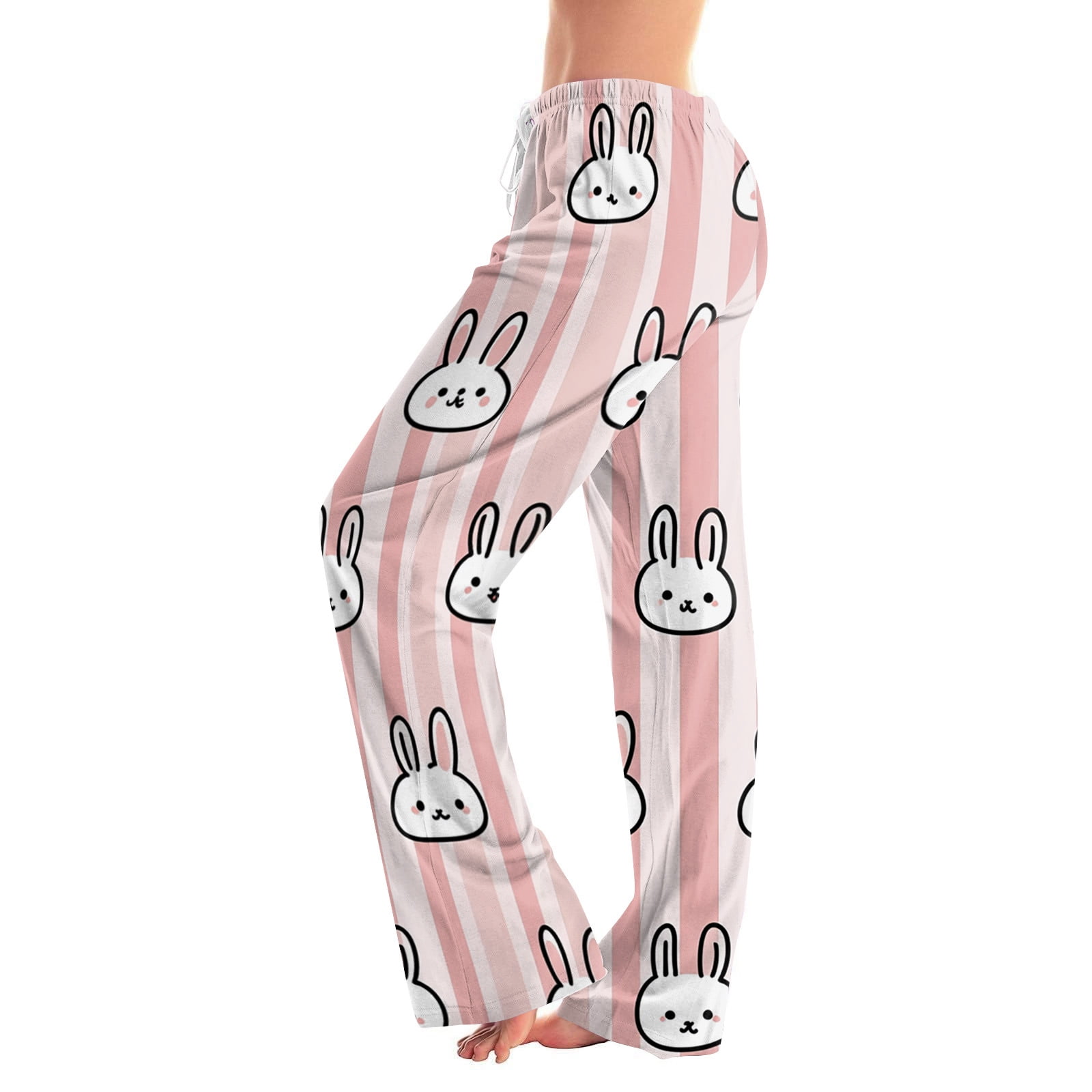Easter Pajama Pants Women Cute Bunny Print Pjs Easter Jogger Wide Leg ...