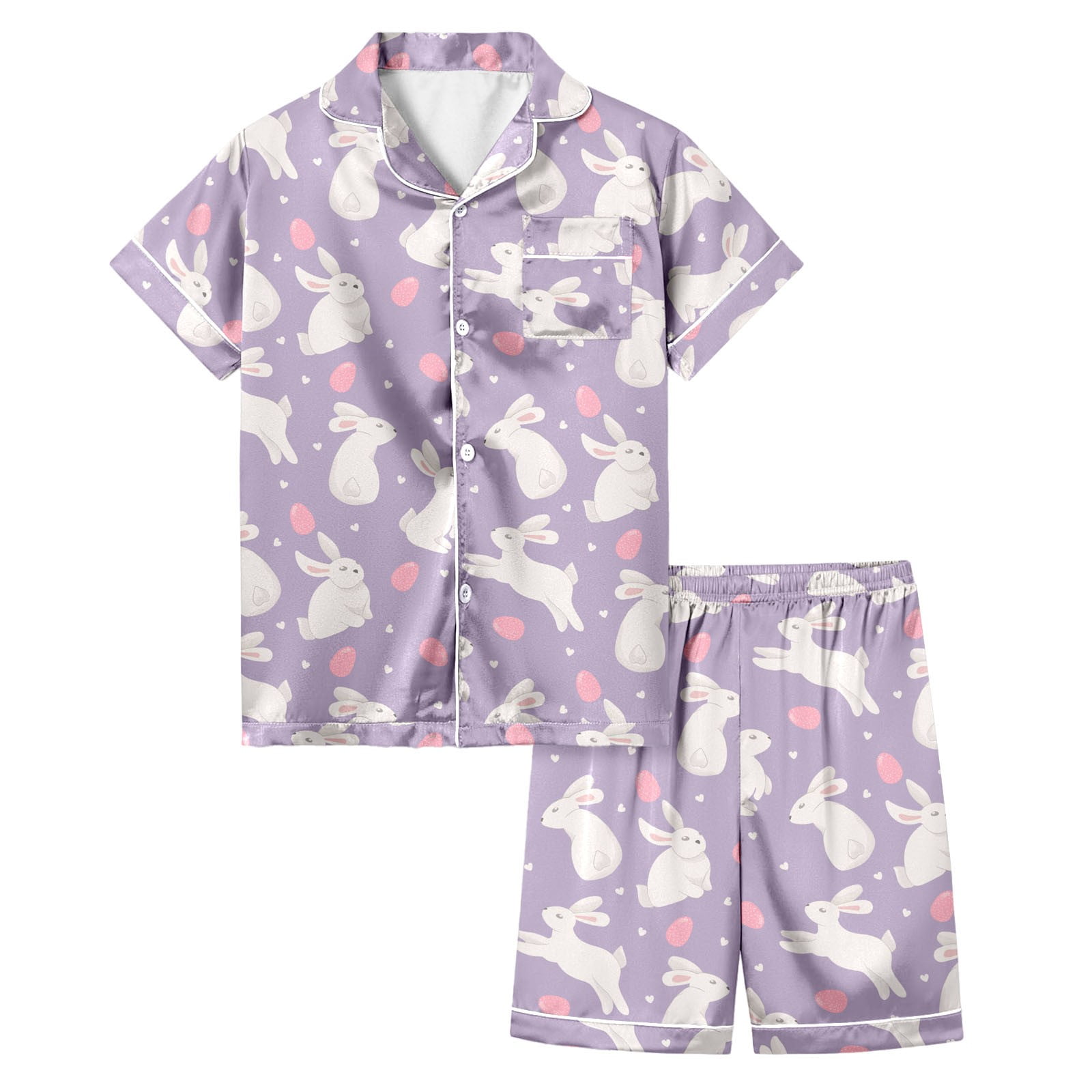 Easter Pajamas Kids Girl Short Satin Pajamas Set Pulloverr Sleepwear ...