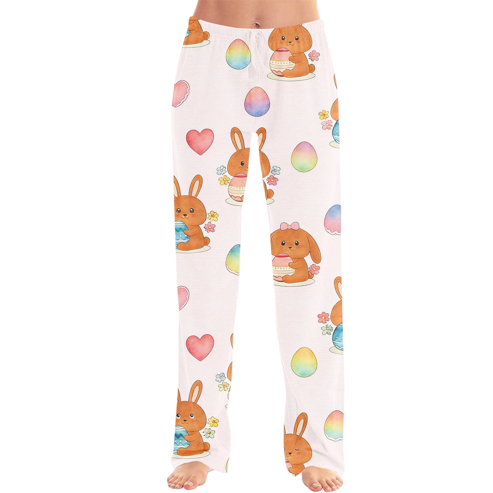 Easter Pajamas Pants Men Drawstring Stretch Waist Lounge Pjs Cute Bunny ...