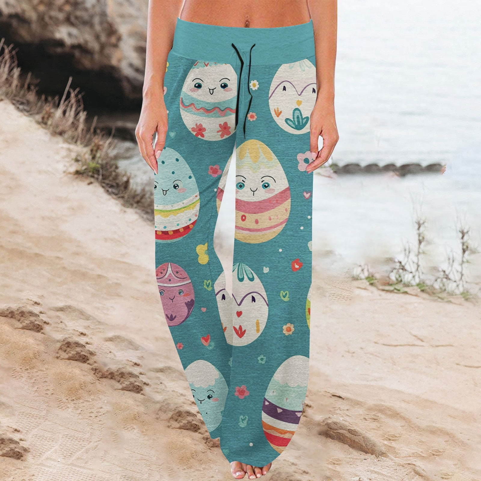 Easter Pajamas Pants Men Stretch Waist Wide Leg Spring Pjs Funny Rabbit ...