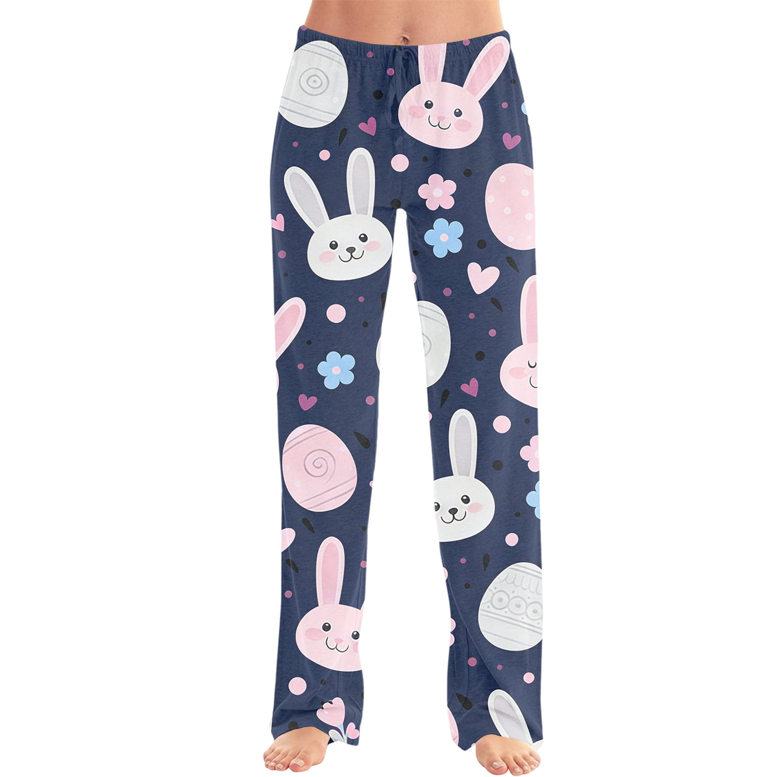 Easter Pajamas Women Stretch Waist Drawstring Lounge Pjs Cute Rabbit ...