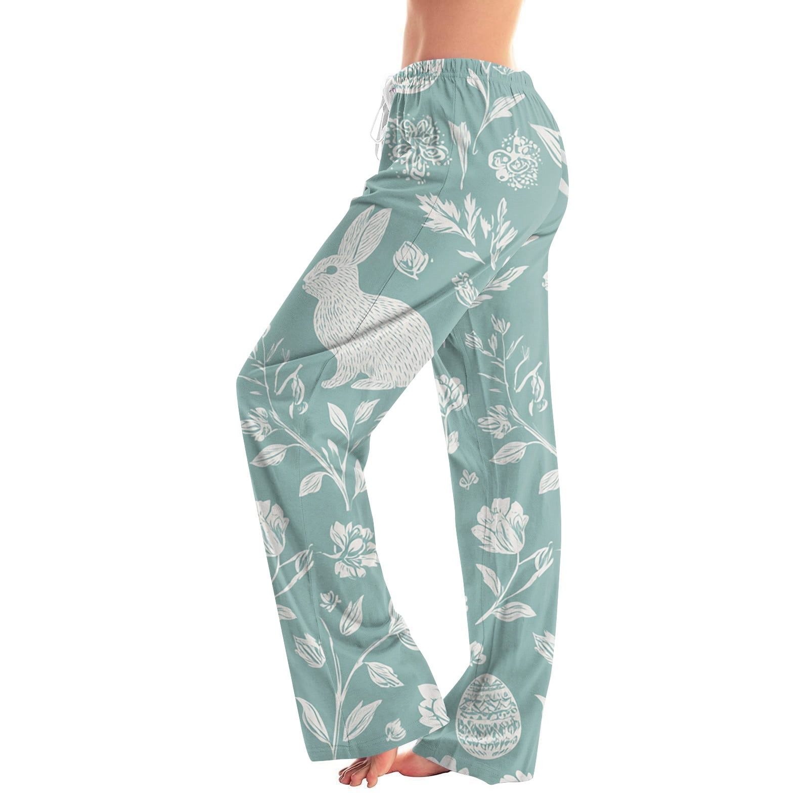 Easter Pajamas Women Wide Leg Drawstring Spring Sleepwear Funny Rabbit ...