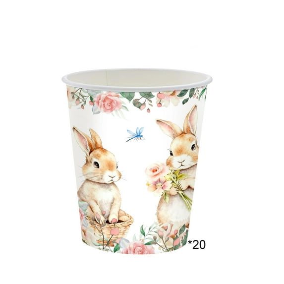 Easter Paper Cups Bunny Floral Disposable Cups 20pcs Rabbit Flower ...