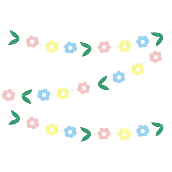 Easter Paper Garland With Pre - Sewn Leaves & Flowers, Wall Decor For ...