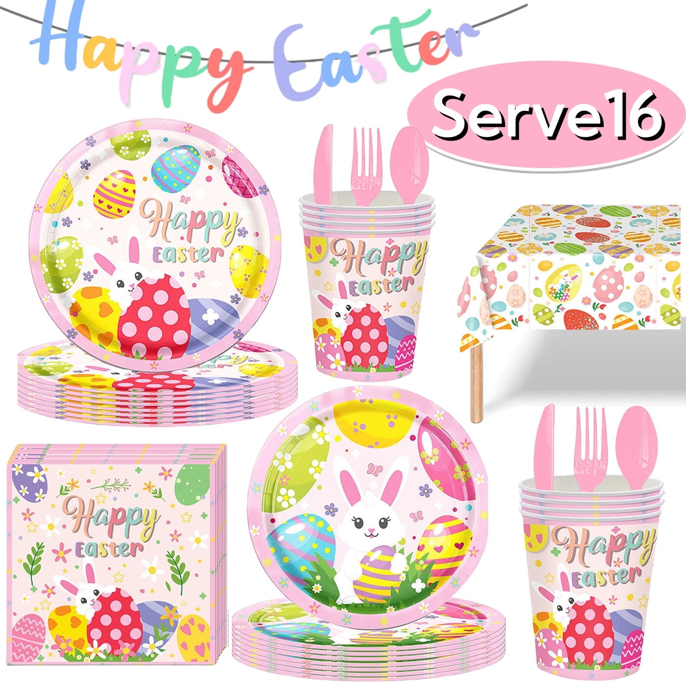 Easter Paper Plates Cups Napkins Easter Party Supplies Disposable Bunny ...