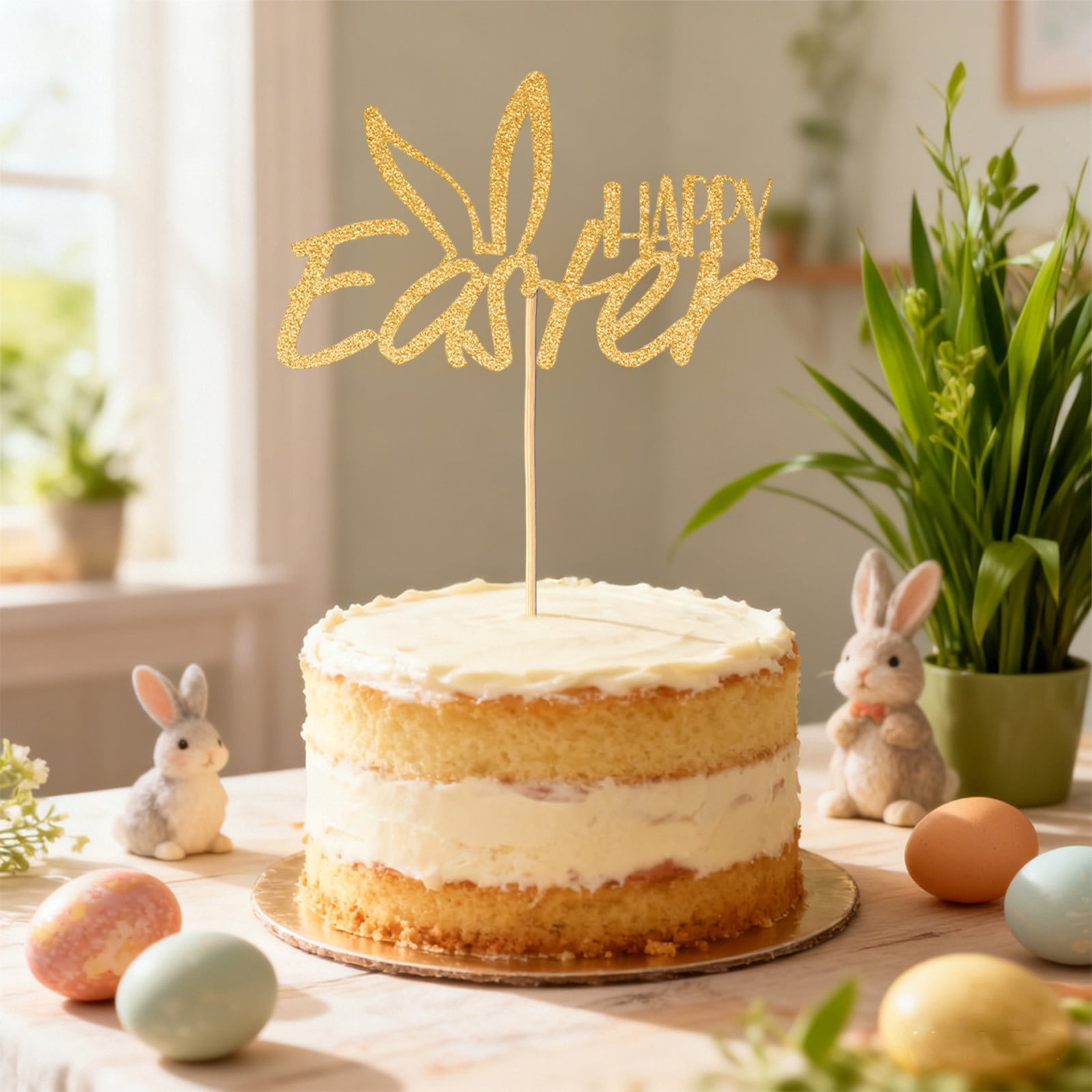 Easter Party Cake Decor Flags, Alphabet Egg Gold Scallion Paper Toppers ...