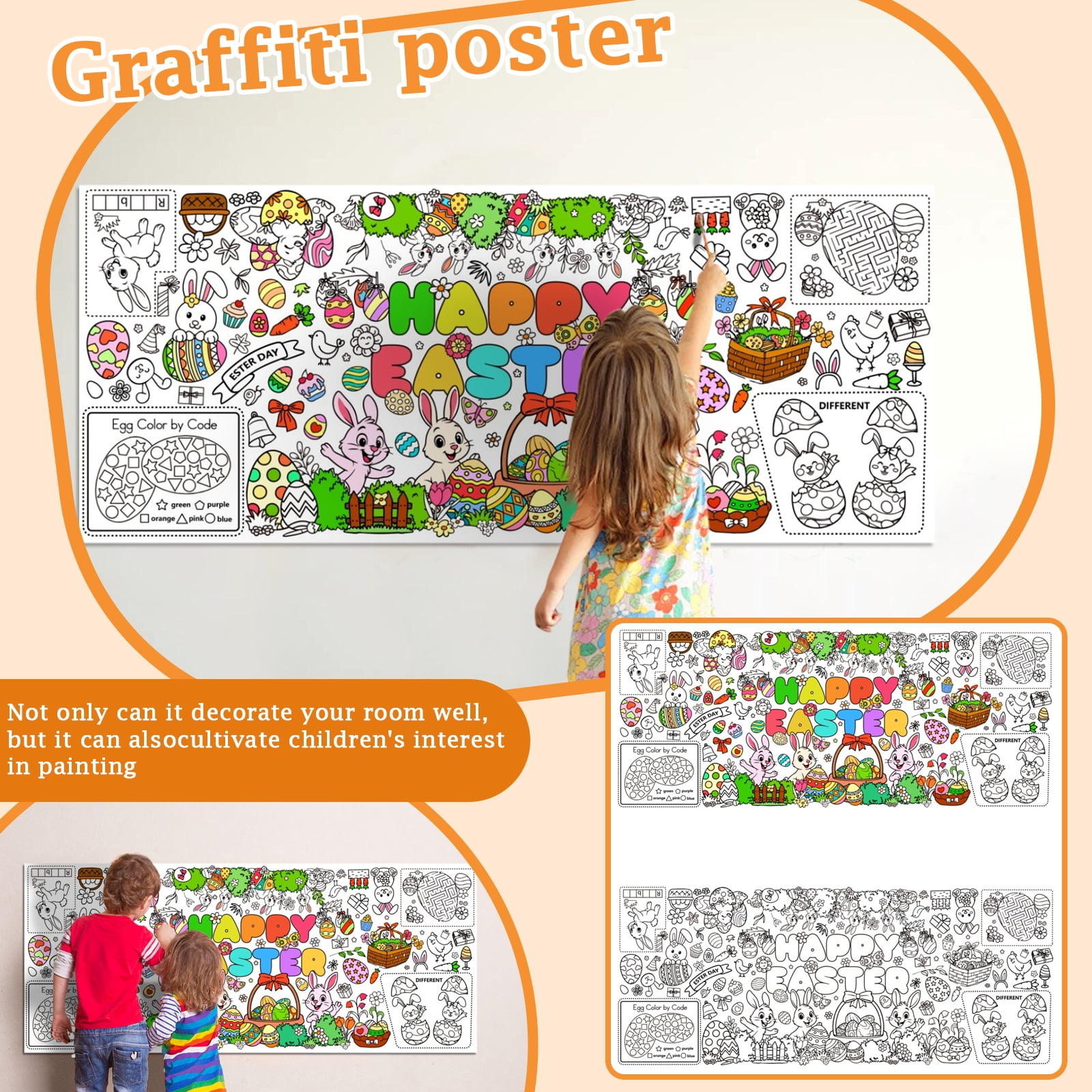 Easter Party Decoration Coloring Poster Puzzle Diy Graffitis Scroll ...
