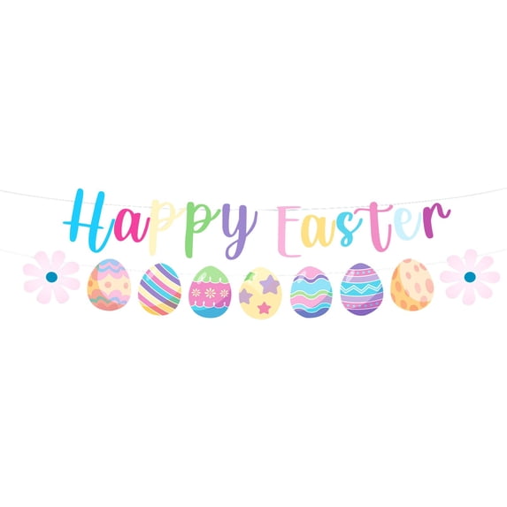 Easter Party Decorations Egg-Bunny Swirl Banner - Easter Birthday Party ...