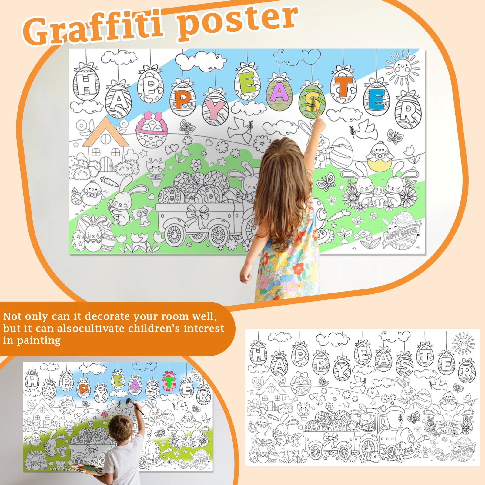 Easter Party Decorative Colouring Poster Easter Party Decoration ...