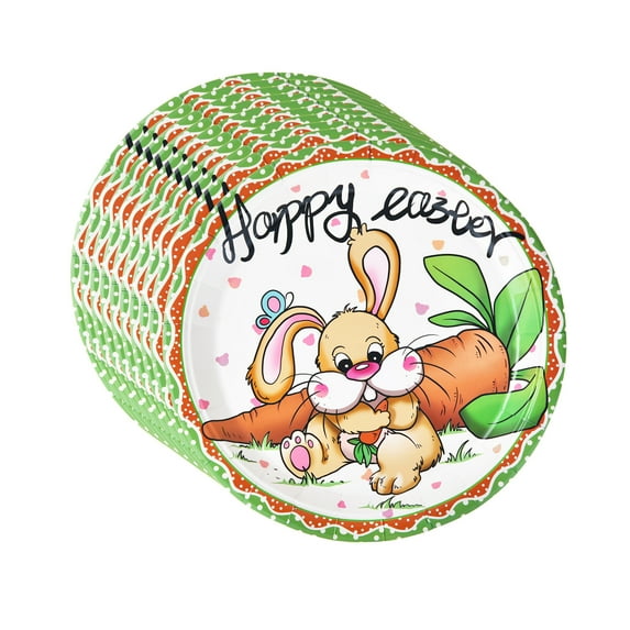 Easter Party Disposable Paper Plates 10-Pack Cartoon Printed Bunny Egg ...
