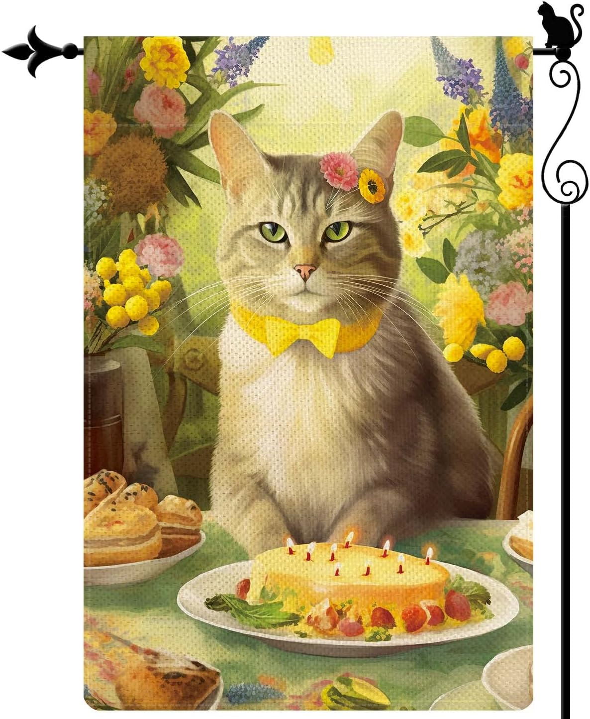 Easter Party Featuring a Bunny Cat Wearing Ears and Flowers Garden Flag ...
