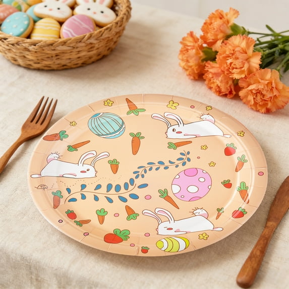 Easter Party Paper Plates (10-Pack) | Cute Bunny & Egg Cartoon Print ...
