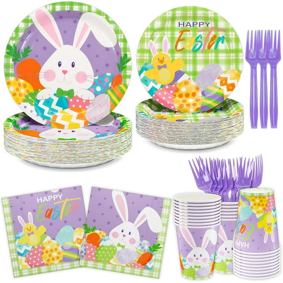 Easter Party Supplies, Bunny Colorful Eggs Disposable Tableware Set ...