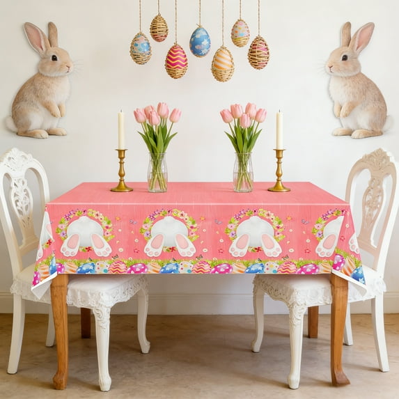 Easter Party Tablecloth 72x54 Inch | Festive Multicolor Egg & Bunny ...